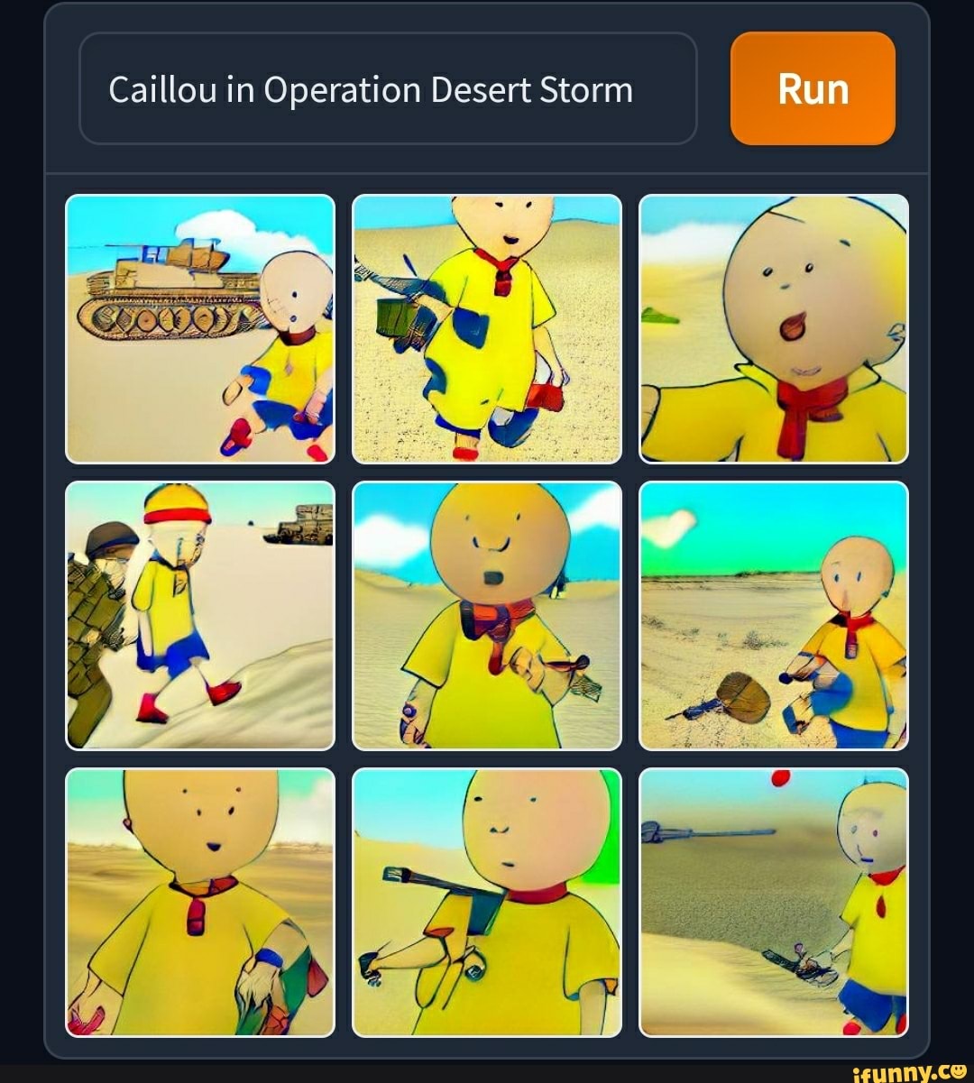 Caillou in Operation Desert Storm Run - iFunny