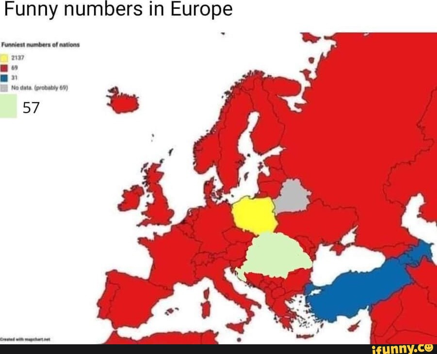 Funny numbers in Europe Funniest numbers of nations nv No data ...
