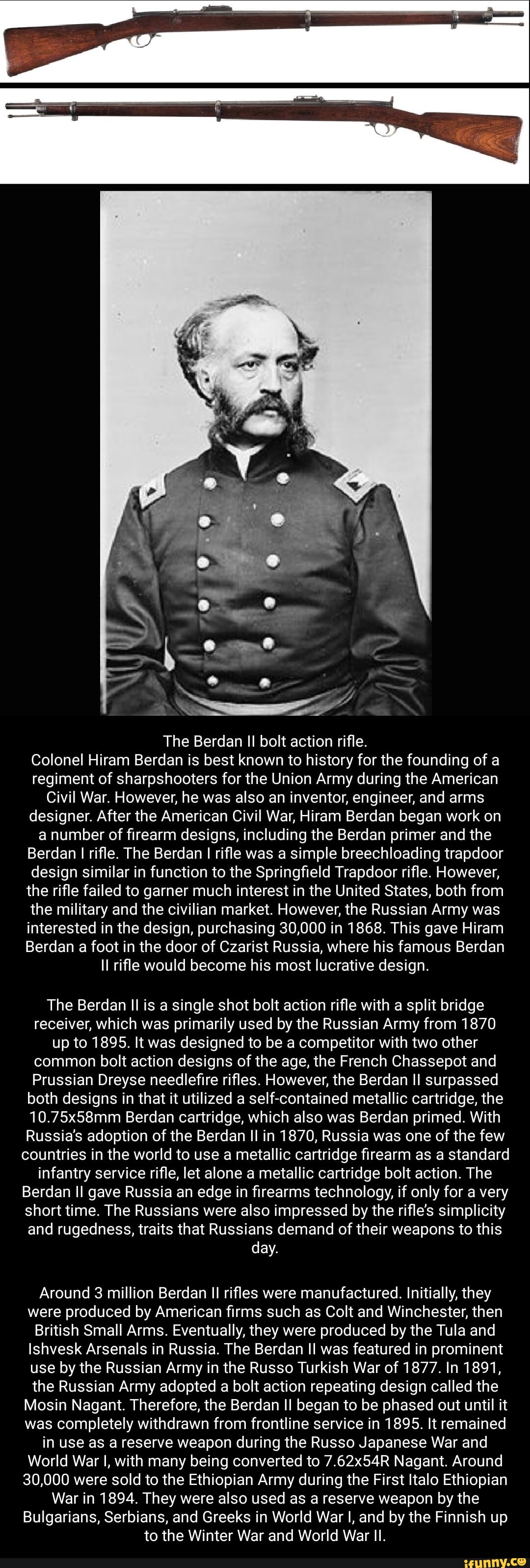 The Berdan II bolt action rifle. Colonel Hiram Berdan is best known to ...