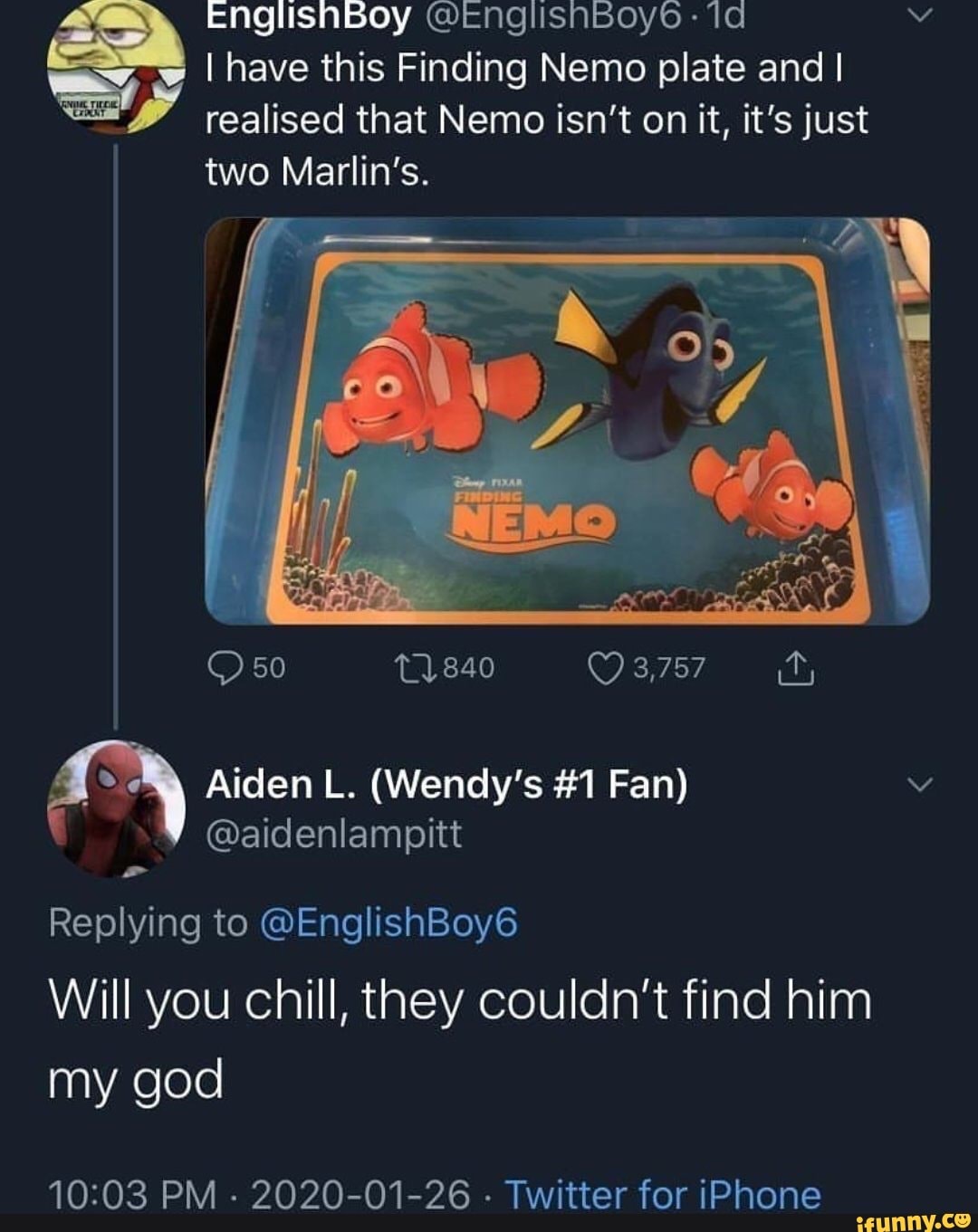 EnglishBoy @Englishboyo- I have this Finding Nemo plate and I realised ...