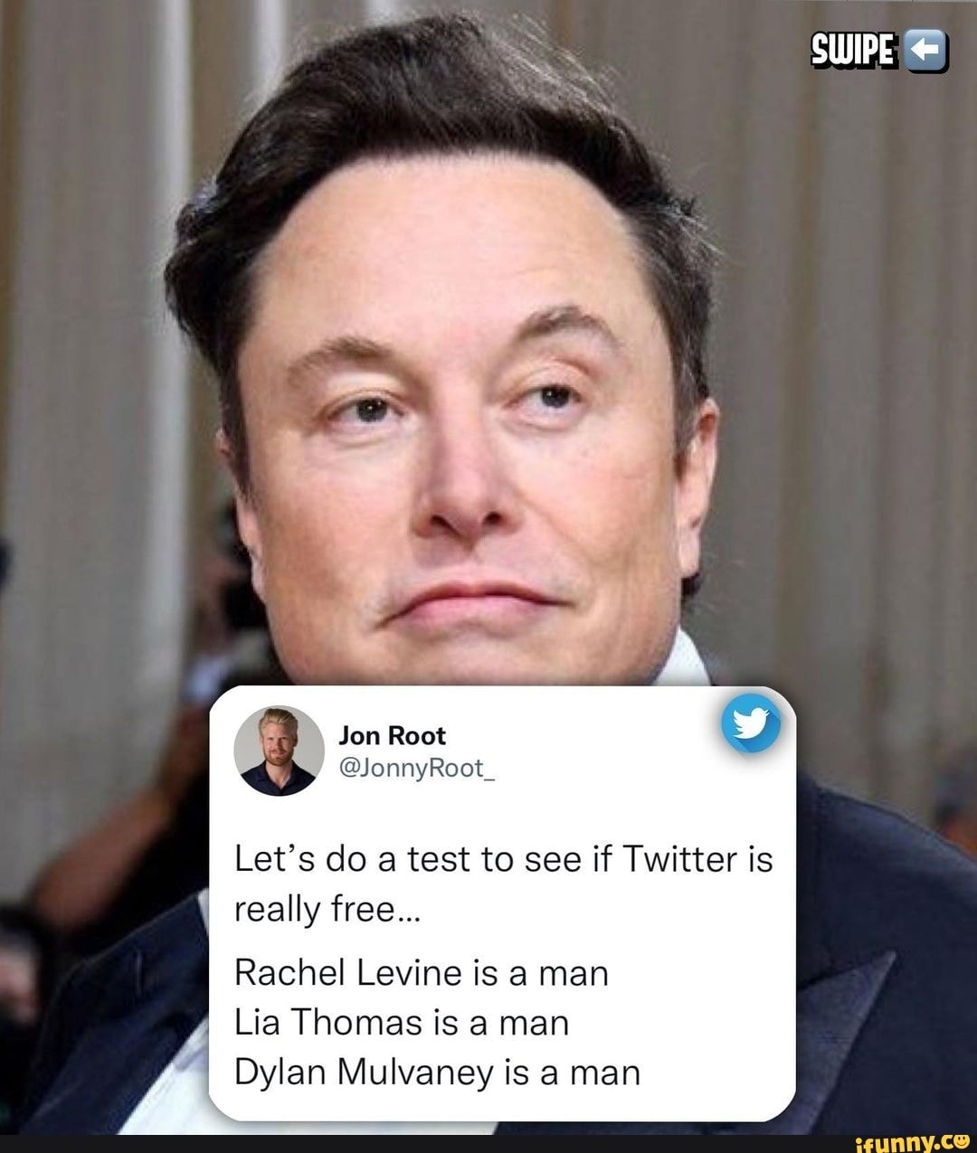 SWIPE Jan @lonnyRoot_ Let's do a test to see if Twitter is really free ...