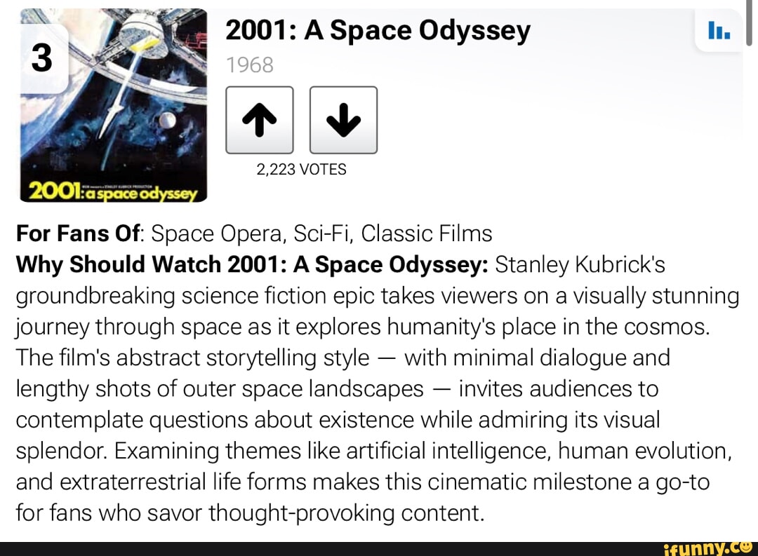 2001: A Space Odyssey 1968 2,223 VOTES For Fans Of: Space Opera, Sci-Fi ...