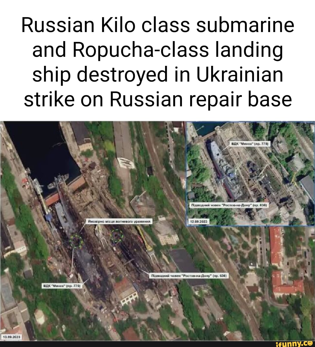 Russian Kilo class submarine and Ropucha-class landing ship destroyed ...