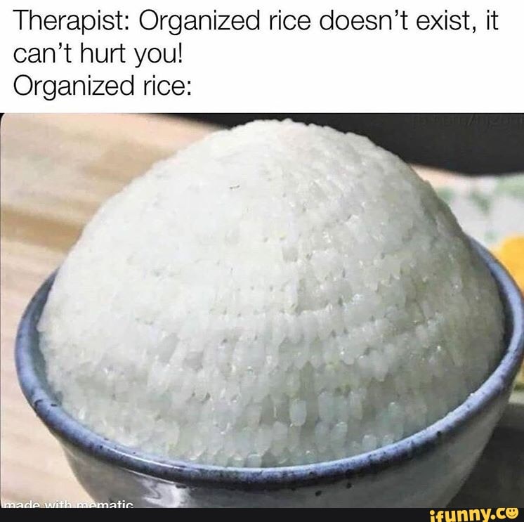 Therapist: Organized rice doesn't exist, it can't hurt you! Organized ...