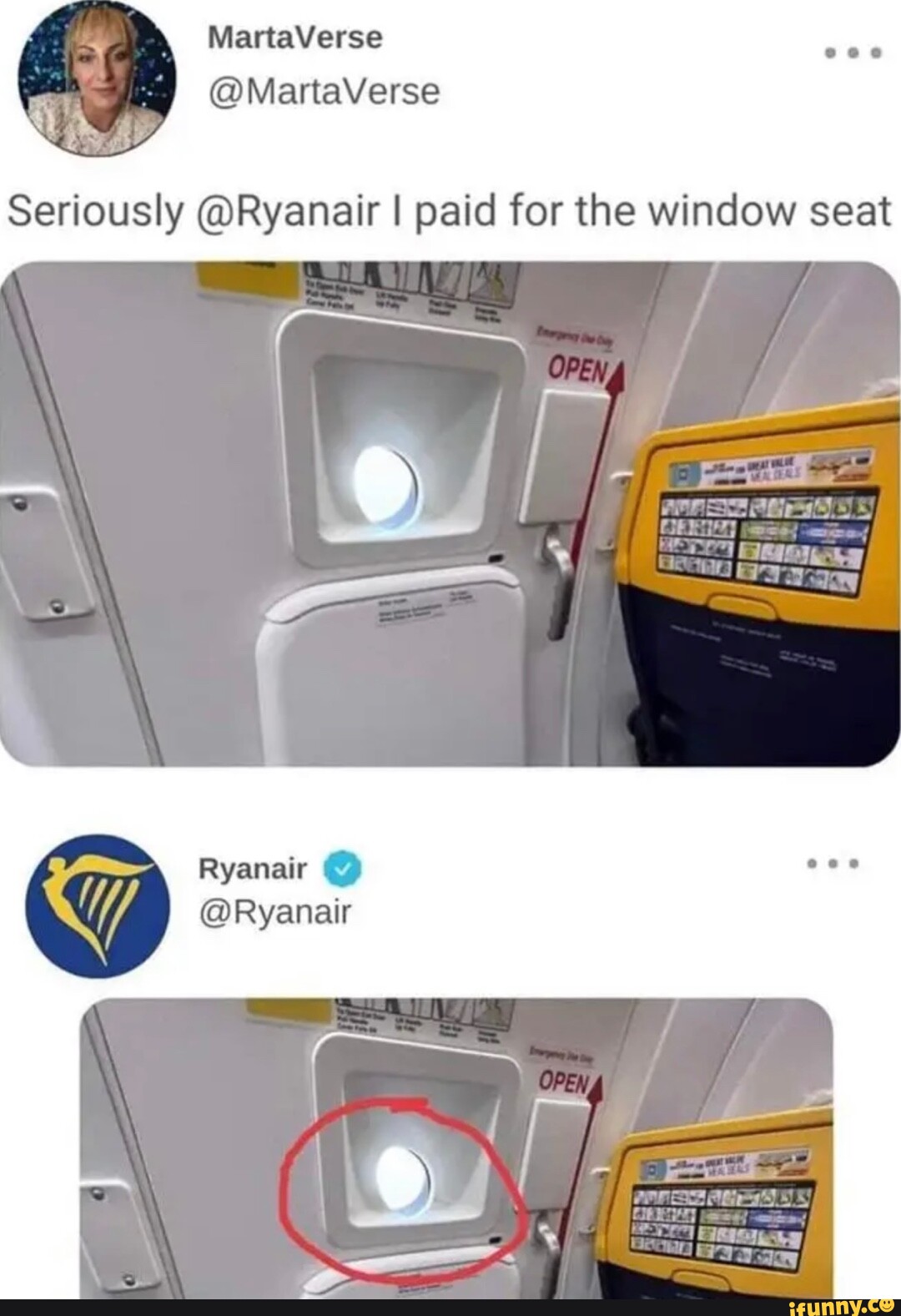 Seriously @Ryanair I paid for the window seat Ryanair @Ryanair - iFunny