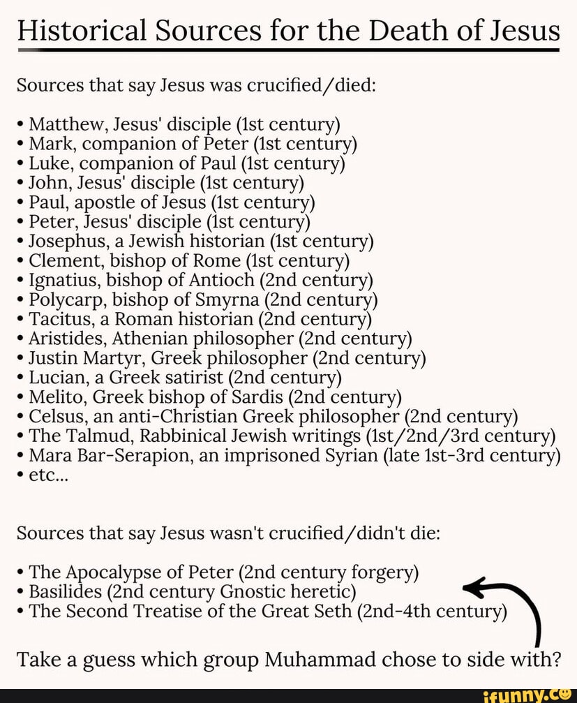 Historical Sources for the Death of Jesus Sources that say Jesus was ...