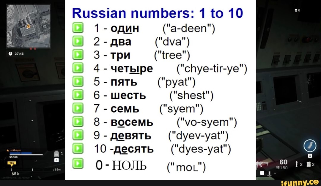 Russian numbers: 1 to 10 E E E E 1 oguH 2 3 Tpu 4 5 6 7 8 9 10 -gecarb ...
