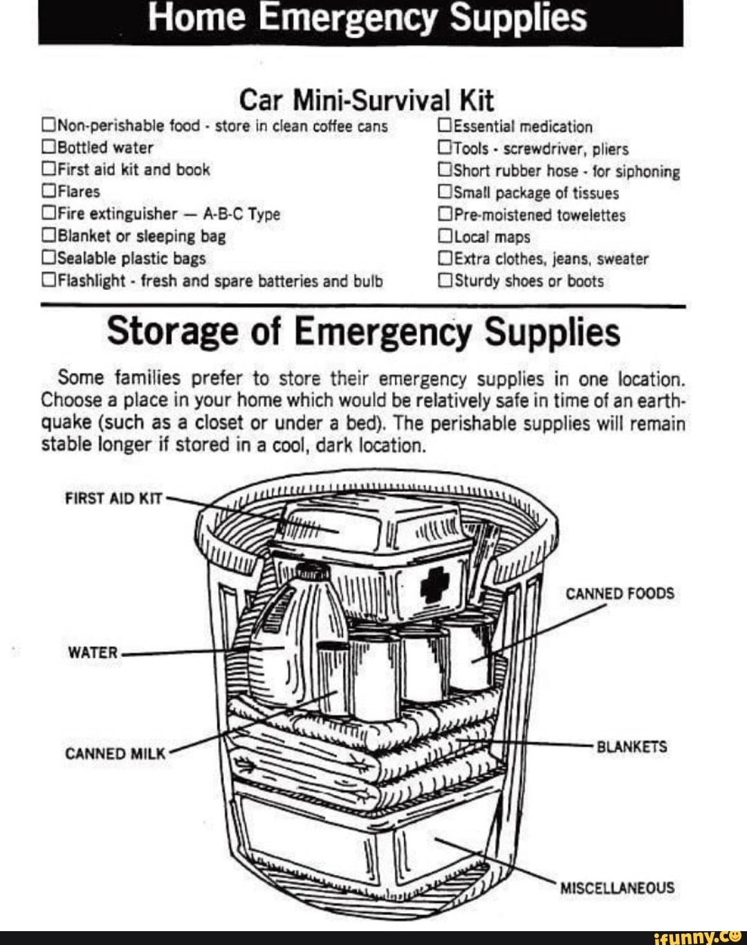 Car Mini-Survival Kit DNon-perishable food - store in clean coffee cans ...