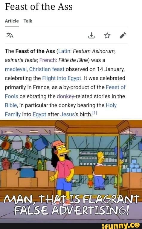 Feast of the Ass Article Talk The Feast of the Ass (Latin: Festum ...