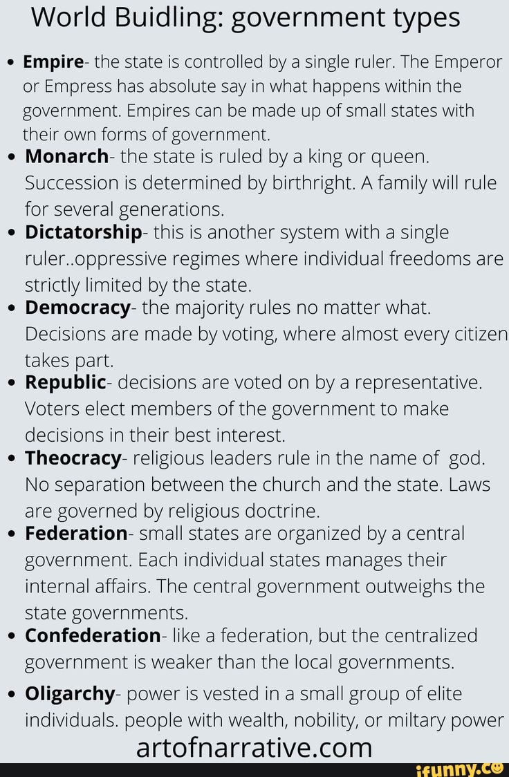 World Buidling: government types Empire- the state is controlled by a ...