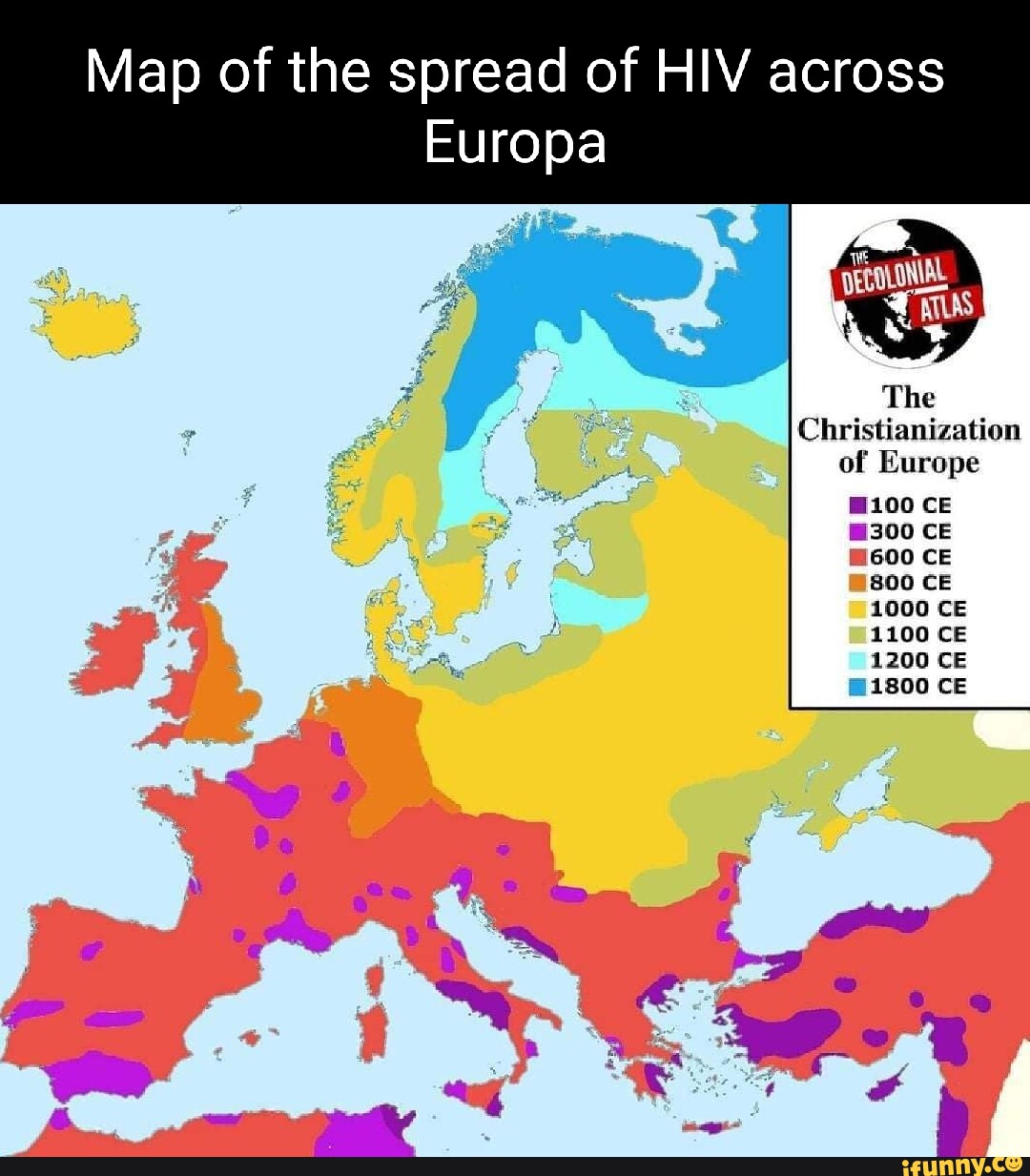 Map of the spread of HIV across Europa The Christianization of Europe ...