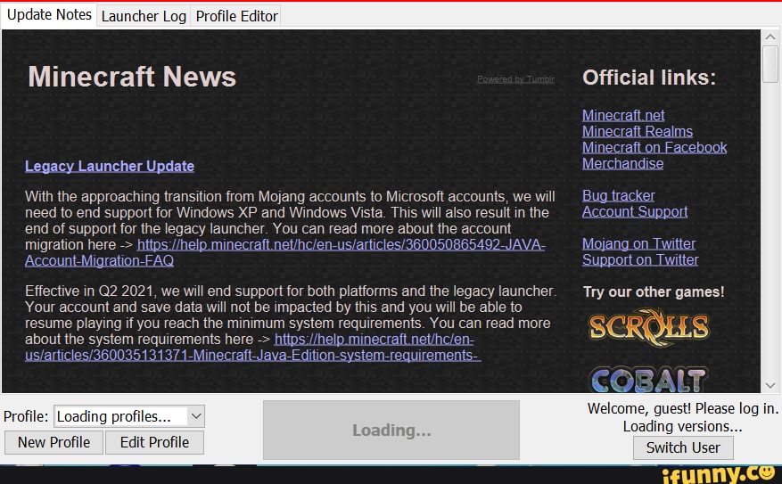 Update Notes Launcher Log Profile Editor Minecraft News Legacy Launcher ...