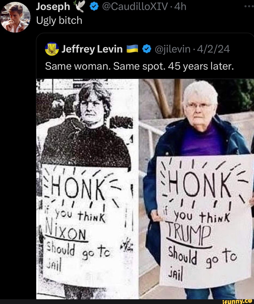 Joseph @ @CaudilloXIV Ugly bitch Jeffrey Levin Hi @ @jilevin Same woman ...