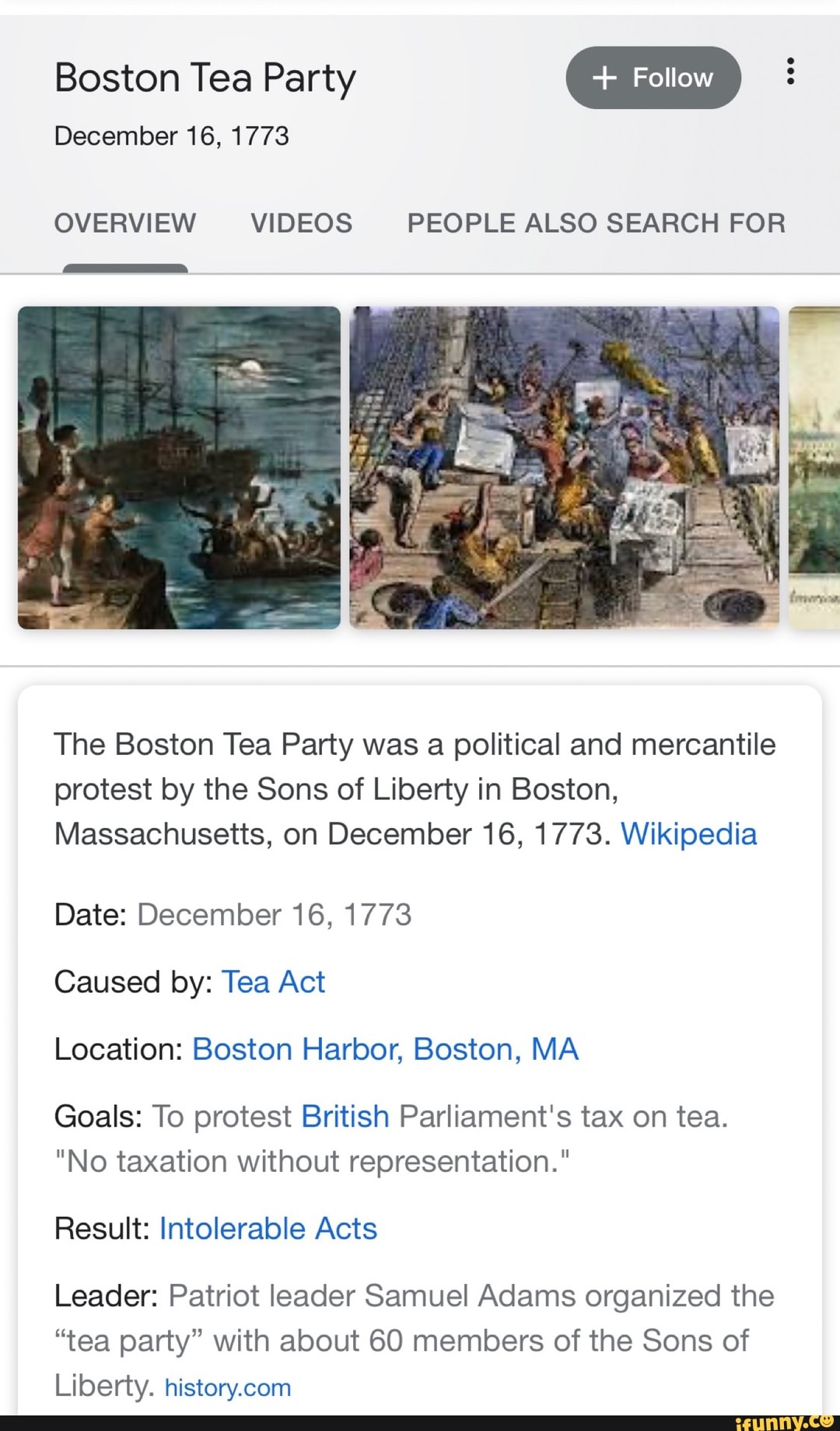 Boston Tea Party E December 16, 1773 OVERVIEW VIDEOS PEOPLE ALSO SEARCH ...