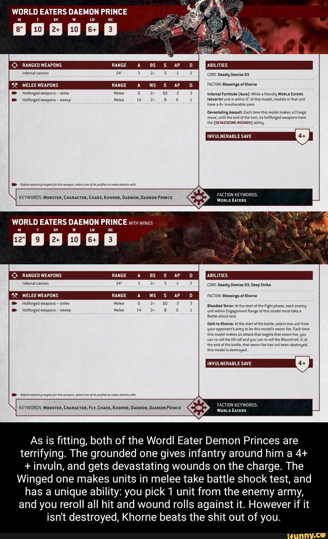 WORLD EATERS DAEMON PRINCE MELEE WEAPONS RANGED WEAPONS ABILITIES Infernal cannon CORE: Deadly ...