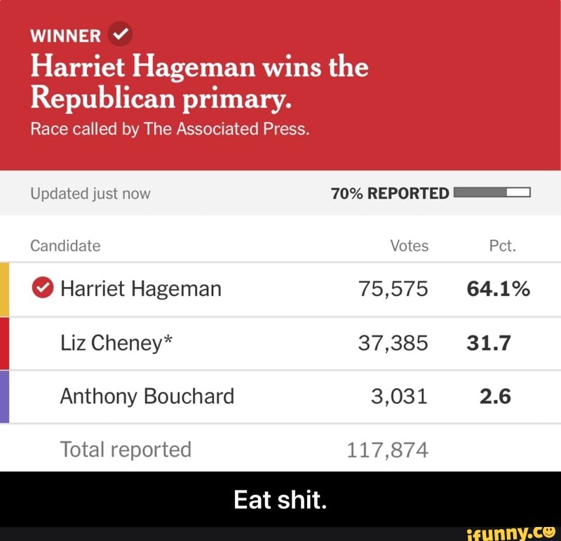 WINNER Harriet Hageman wins the Republican primary. Race called by The ...