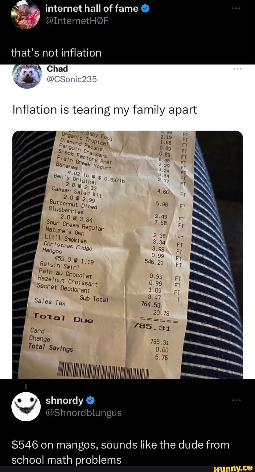 Internet hall of fame @ that's not inflation Chad @CSonic235 Inflation ...
