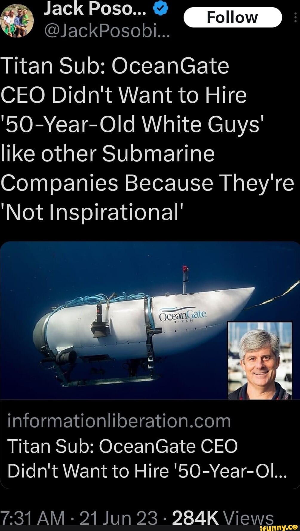 Jack Poso... @ Follow "FF @JackPosobi... Titan Sub: OceanGate CEO Didn ...