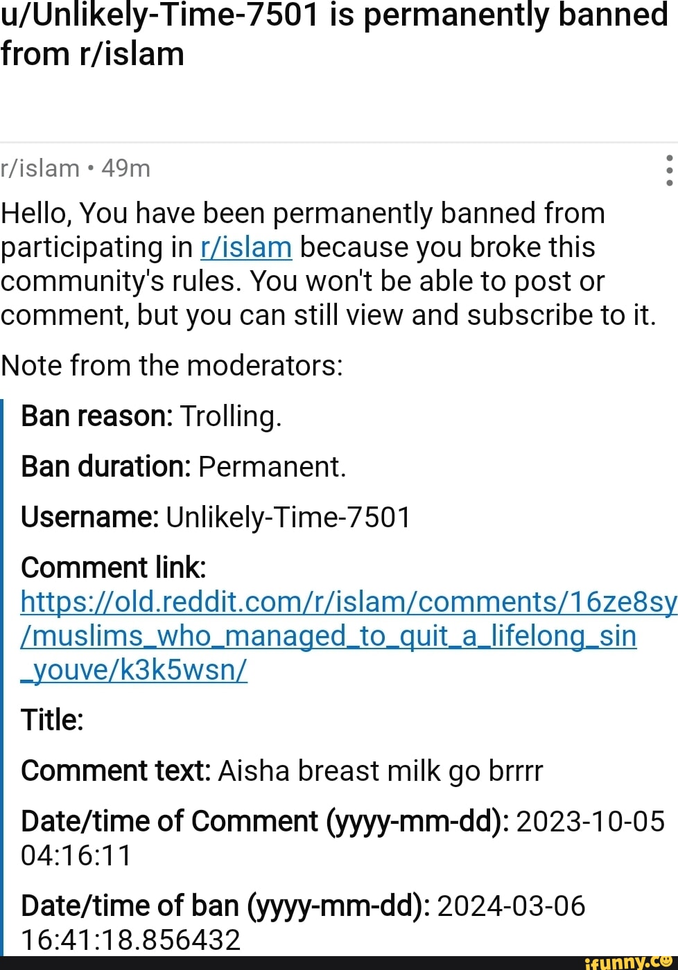 Is permanently banned from rfislam Hello, You have been permanently ...