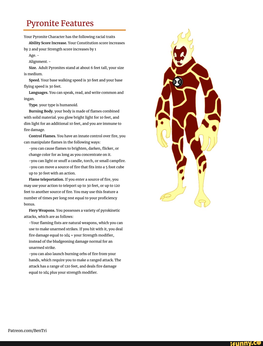 Heatblast as a Player Race - Pyronite Features Your Pyronite Character ...