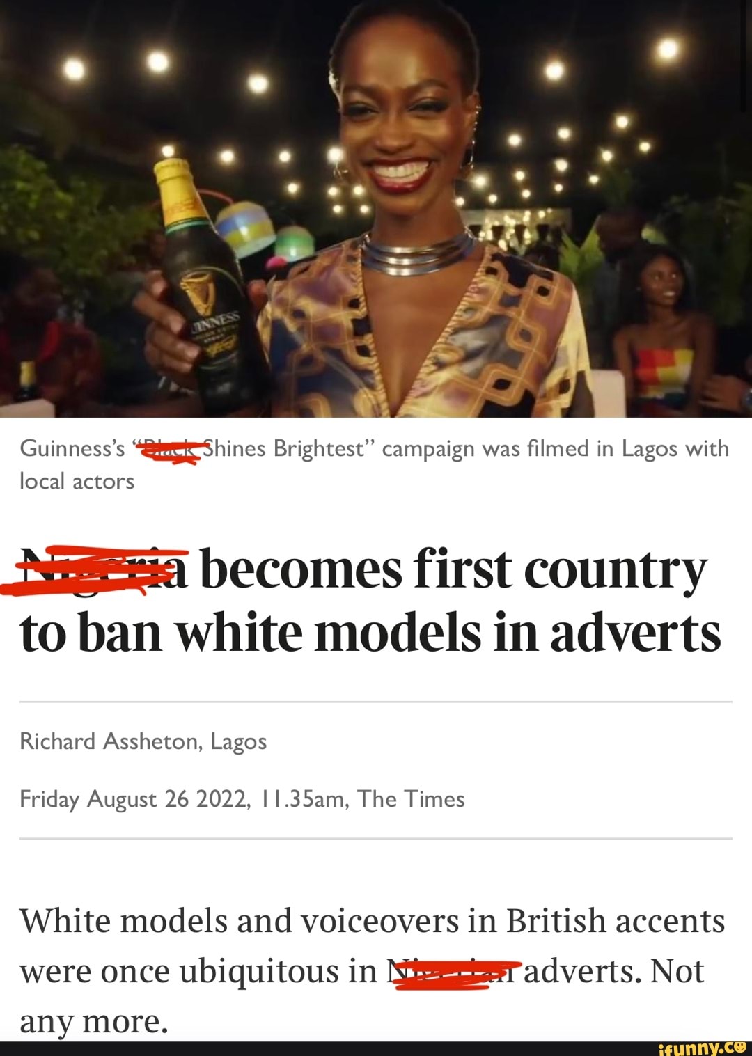 Guinness's "@geieShines Brightest" campaign was filmed in Lagos with ...