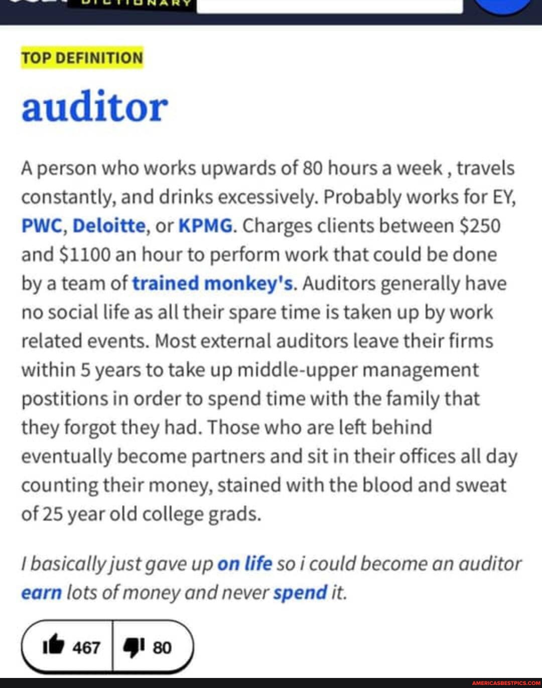 Agree? #memes #accounting #big4 - TOP DEFINITION auditor A person who ...