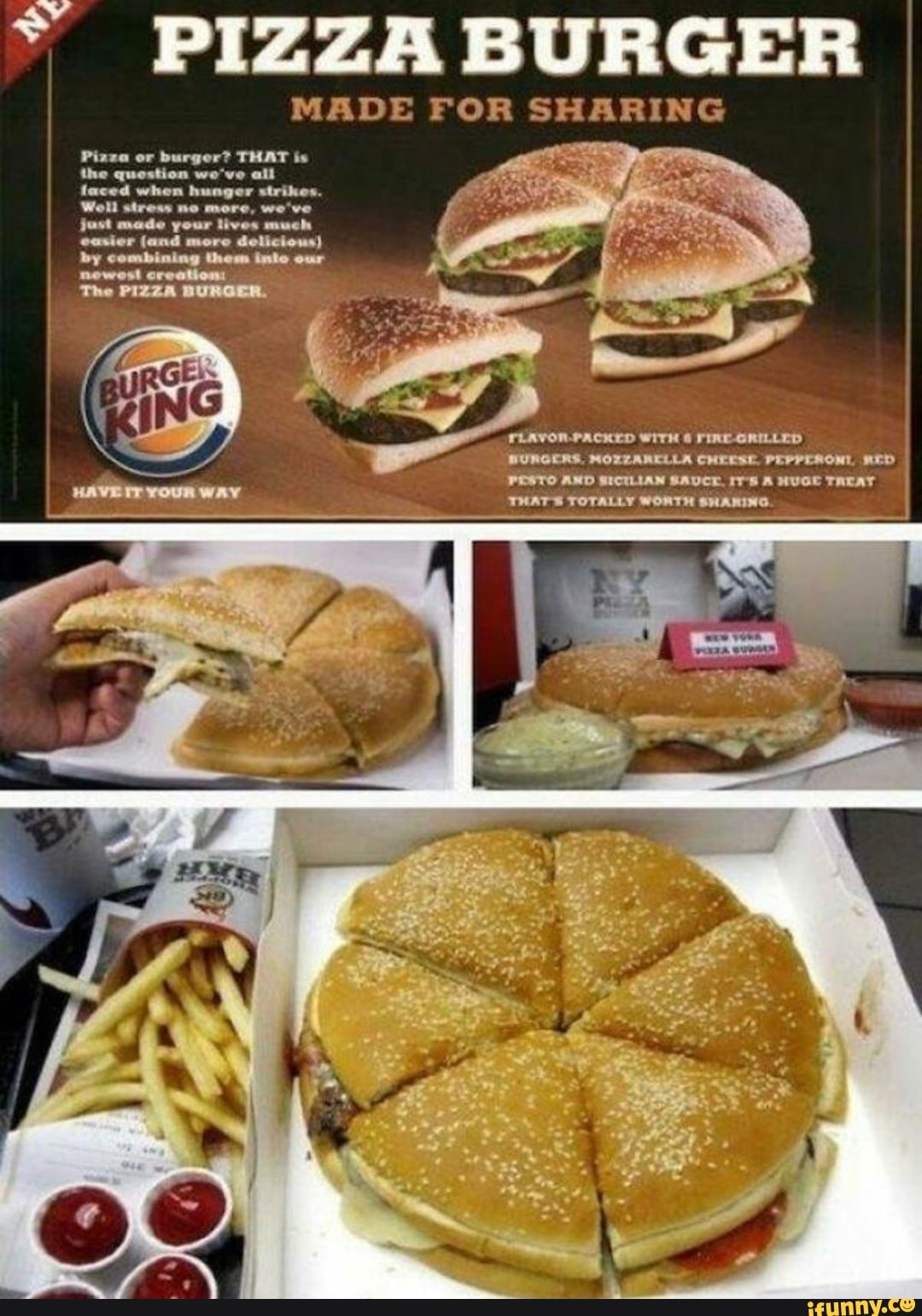 * PIZZA BURGER MADE FOR SHARING Piaza or burger? THAT is the question ...