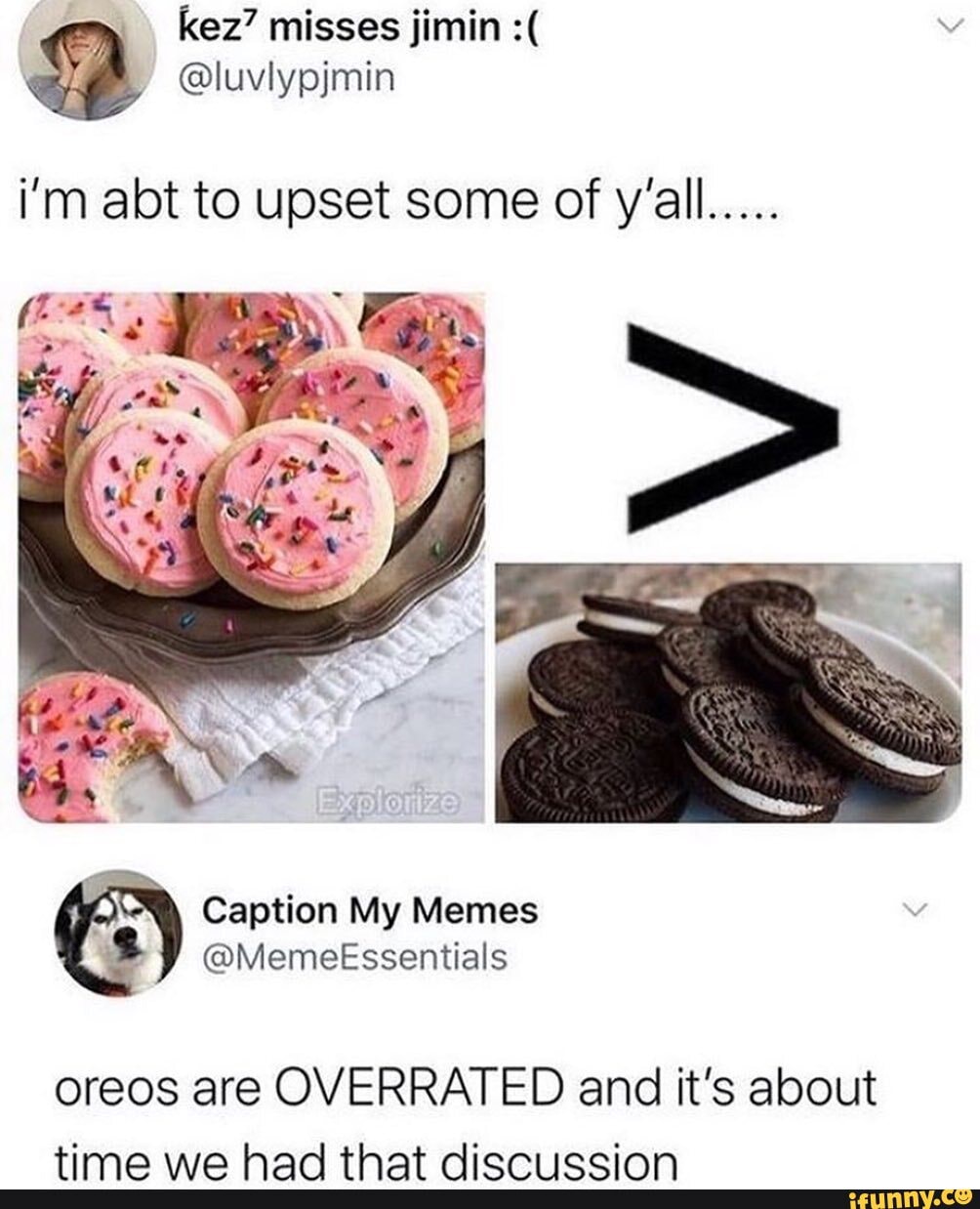 Kez? misses jimin @luvlypjmin @MemeEssentials Caption My Memes oreos ...