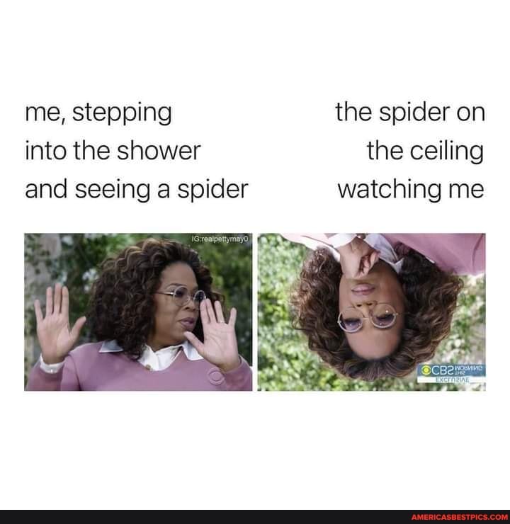 Me, stepping the spider on into the shower the ceiling and seeing a ...