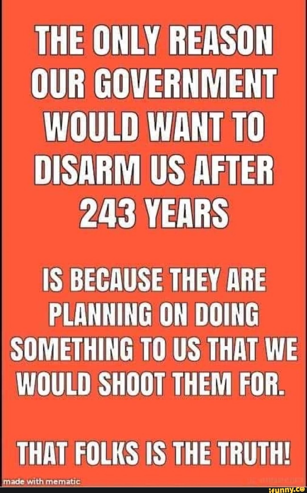 THE ONLY REASON OUR GOVERNMENT WOULD WANT TO DISARM US AFTER 243 YEARS ...