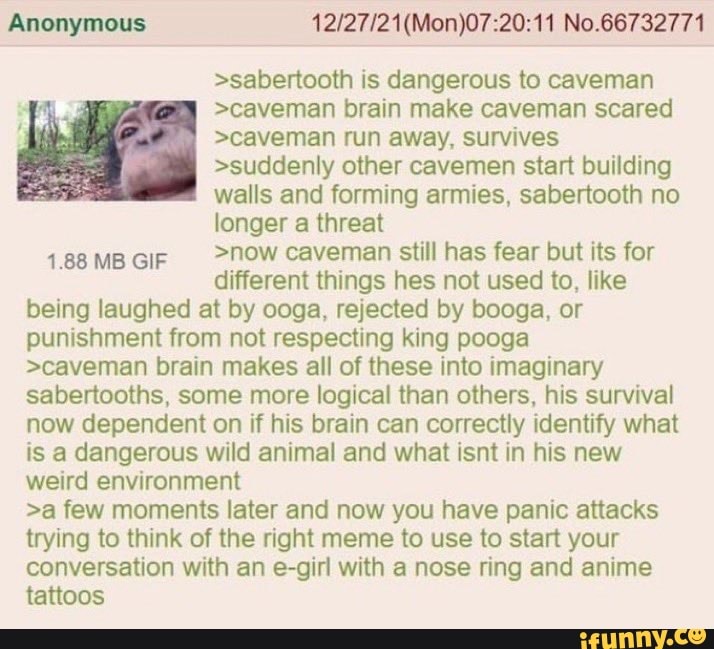 Anonymous No.66732771 >sabertooth is dangerous to caveman >caveman ...