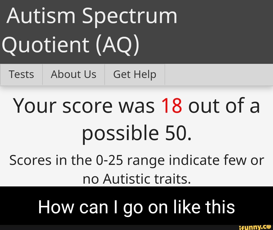Autism Spectrum Quotient (AQ) Tests AboutUs Get Help Your score was 18 ...