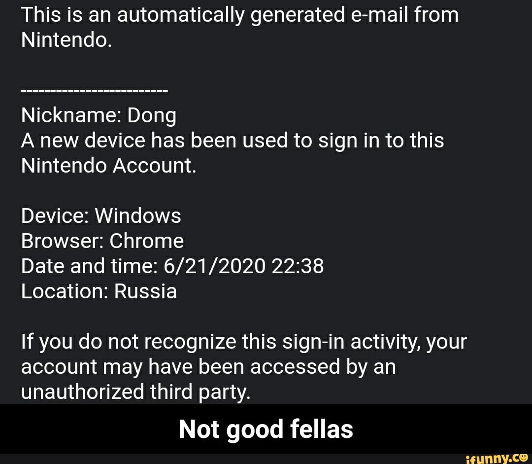 This is an automatically generated e-mail from Nintendo. Nickname: Dong ...