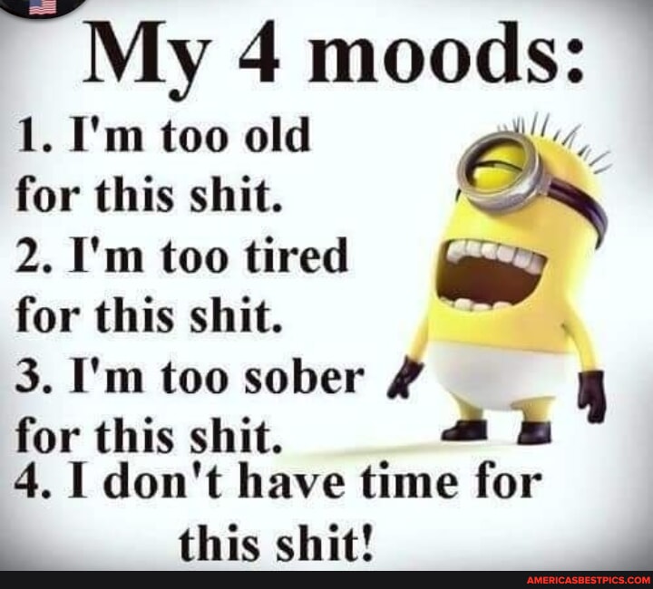 My 4 moods: 1. I'm too old for this shit. 2. I'm too tired for this ...