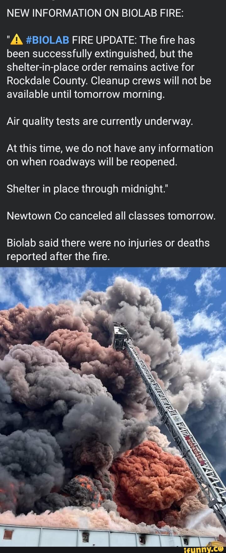 NEW INFORMATION ON BIOLAB FIRE: "4\ #BIOLAB FIRE UPDATE: The fire has ...