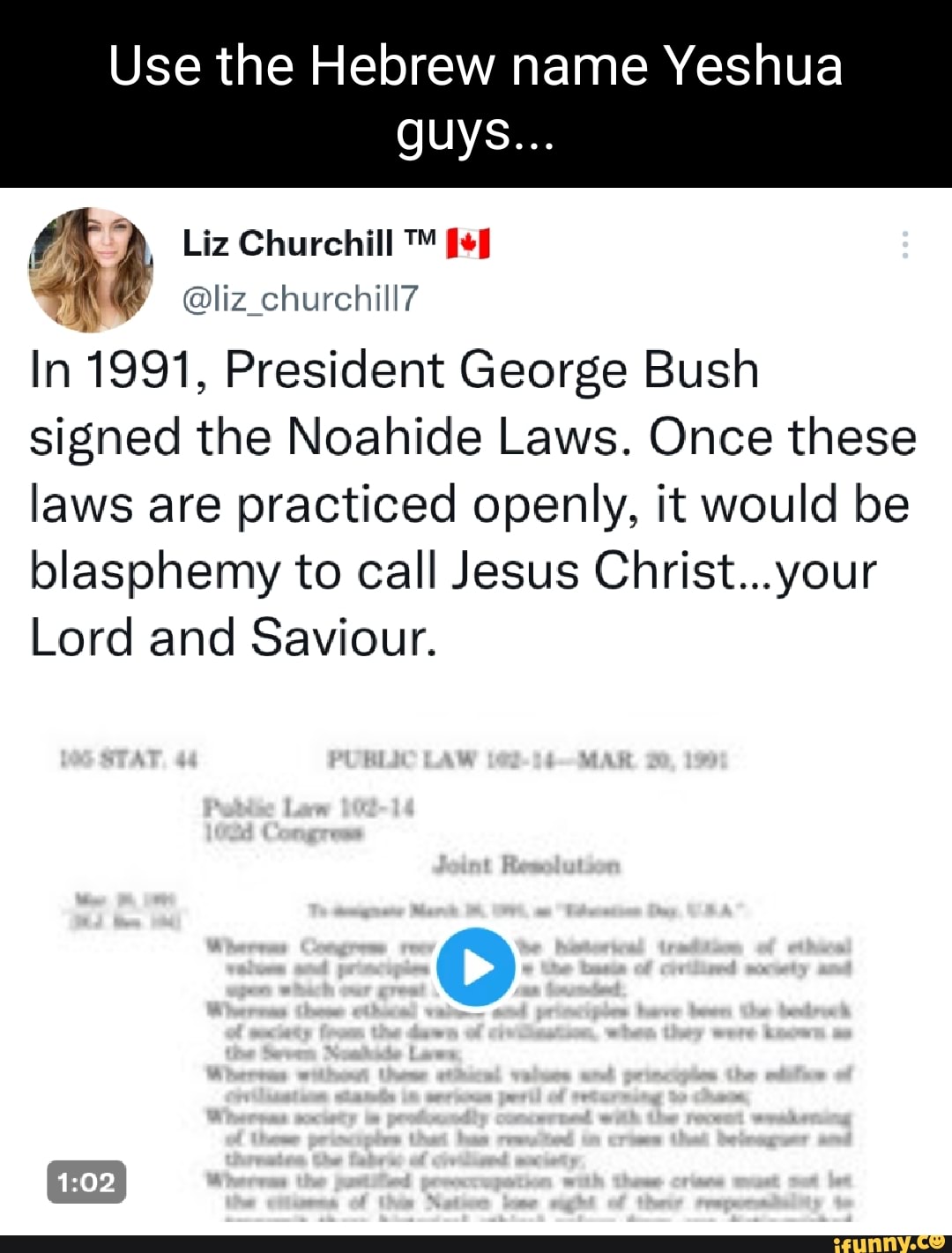 Use the Hebrew name Yeshua guys... @liz_churchill7 In 1991, President ...