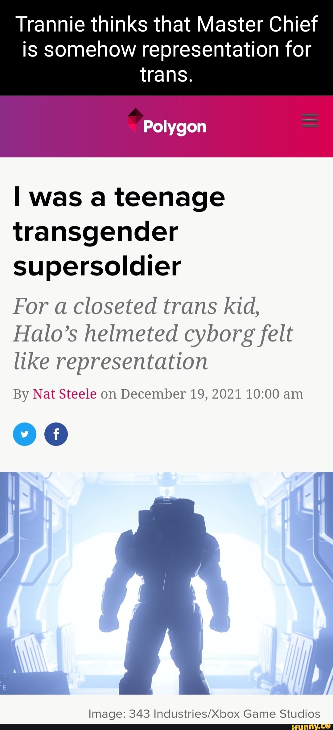 Trannie thinks that Master Chief is somehow representation for trans ...