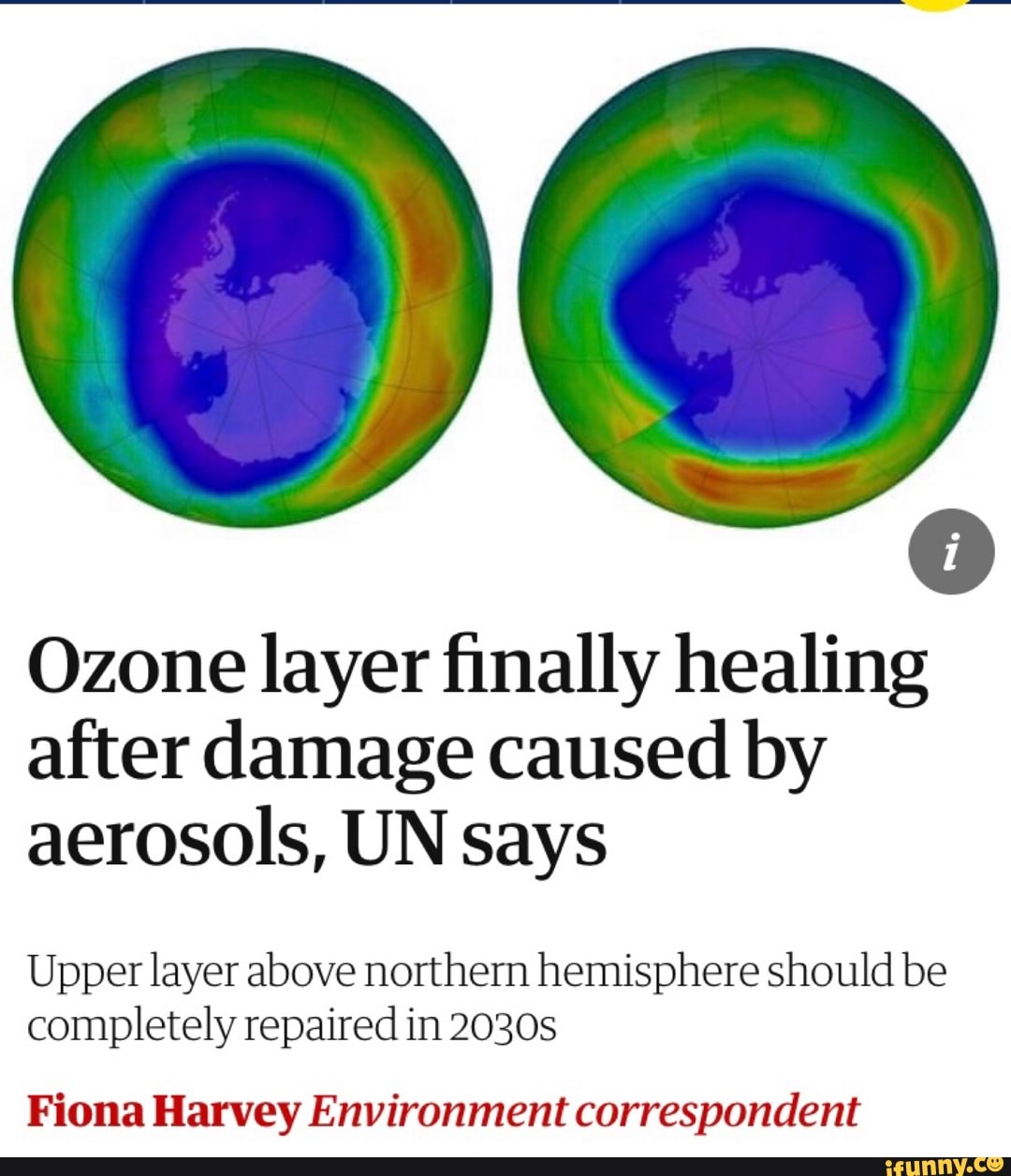 Ozone layer ﬁnally healing after damage caused by aerosols, UN says ...