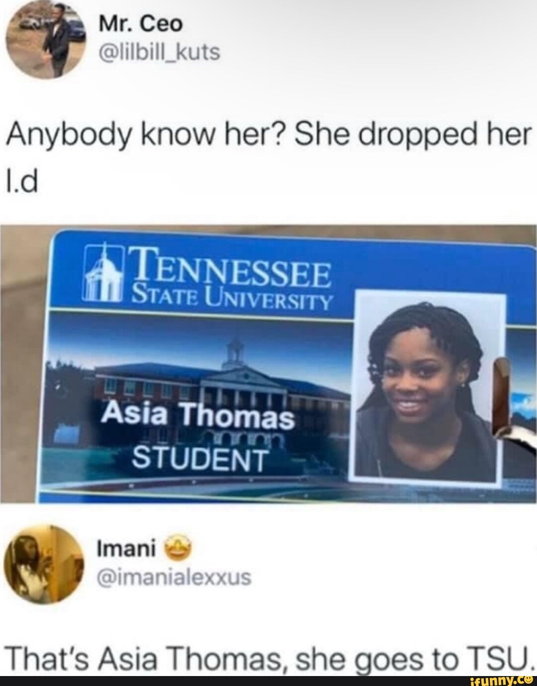 Kuts Anybody know her? She dropped her TENNESSEE I STATE UNIVERSITY ...