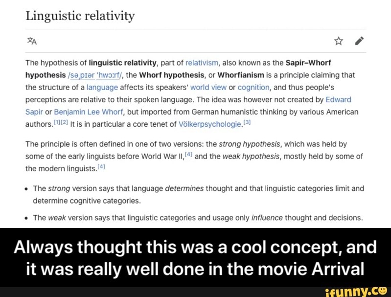 Linguistic relativity w F The hypothesis of linguistic relativity, part ...