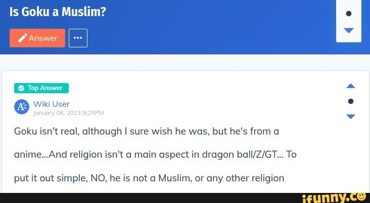 Is Goku a Muslim? É Answer Q Goku isn't real, although I sure wish he ...