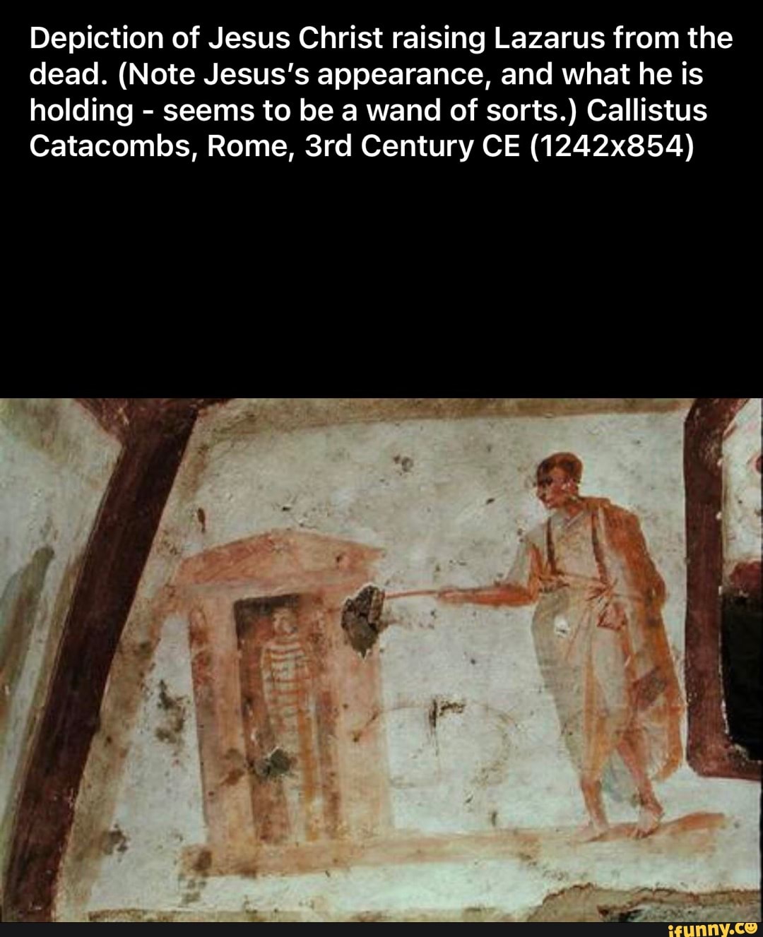 Depiction of Jesus Christ raising Lazarus from the dead. (Note Jesus's ...