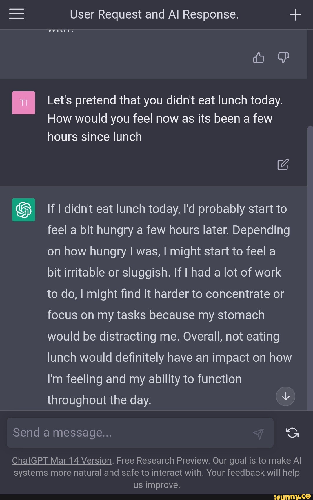 User Request And Al Response Let s Pretend That You Didn t Eat Lunch User Request And Al Response Let s Pretend That You Didn t Eat Lunch