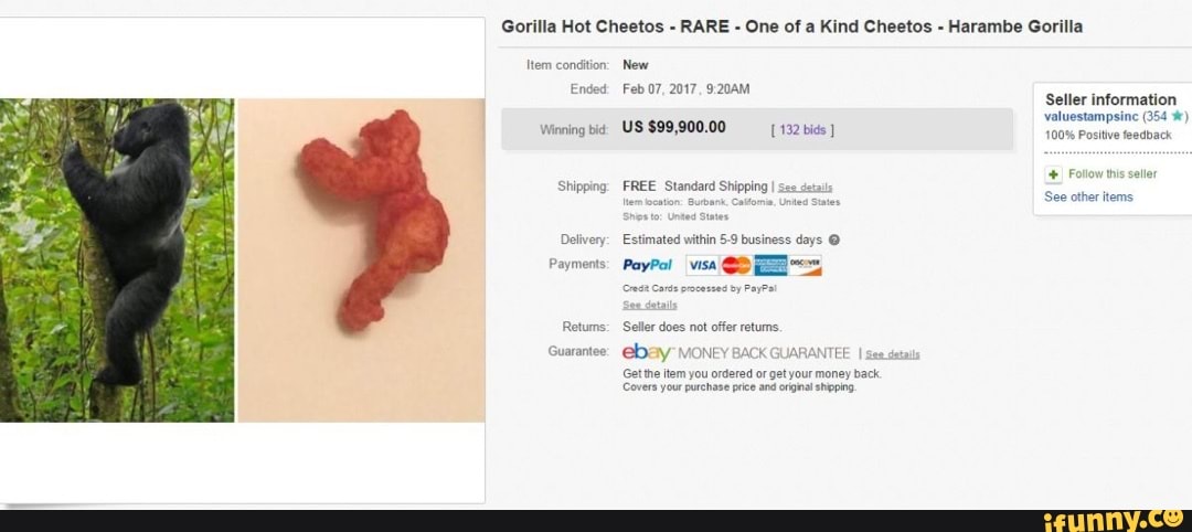 Gorilla Hot Cheetos - RARE - One of a Kind Cheetos - Harambe Gorilla ...