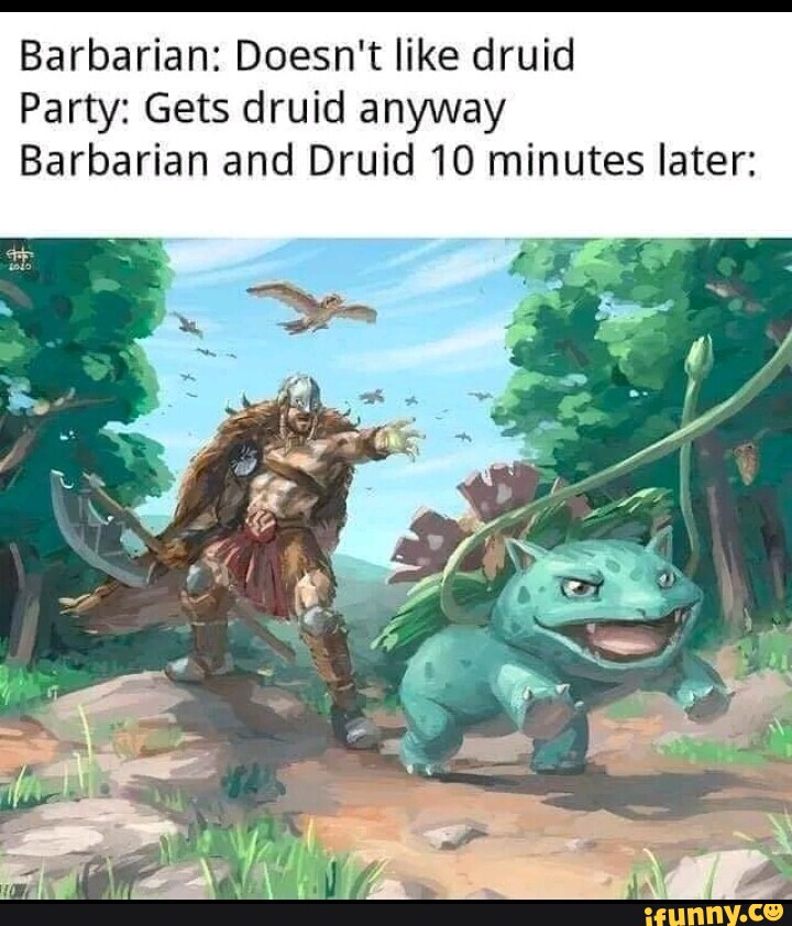 Barbarian: Doesn't like druid Party: Gets druid anyway Barbarian and ...