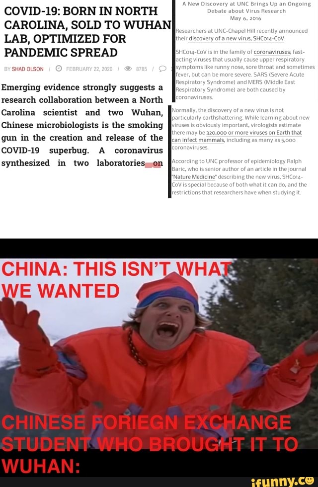 COVID-19: BORN IN NORTH CAROLINA, SOLD TO WUHAN} LAB, OPTIMIZED FOR ...