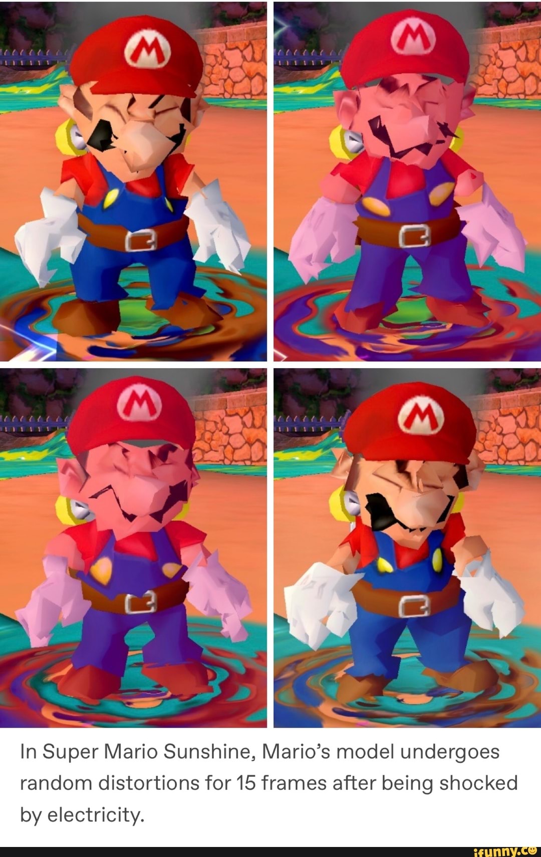 In Super Mario Sunshine, Mario’s model undergoes random distortions for ...
