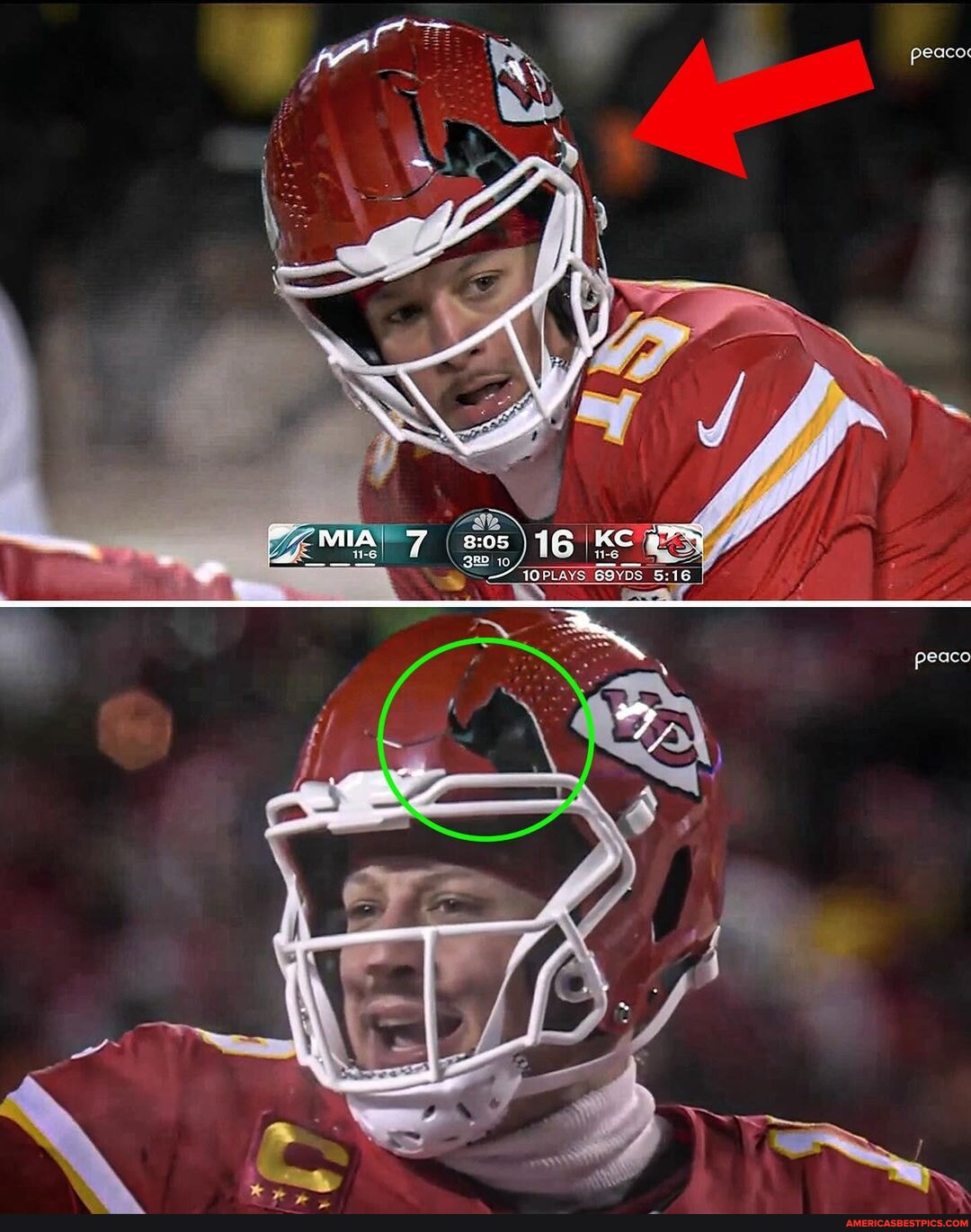 Patrick Mahomes’ helmet shattered after this play 😯 (📺 Peacock ...