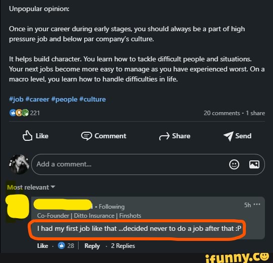 Unpopular opinion: 'Once in your career during early stages. you should ...