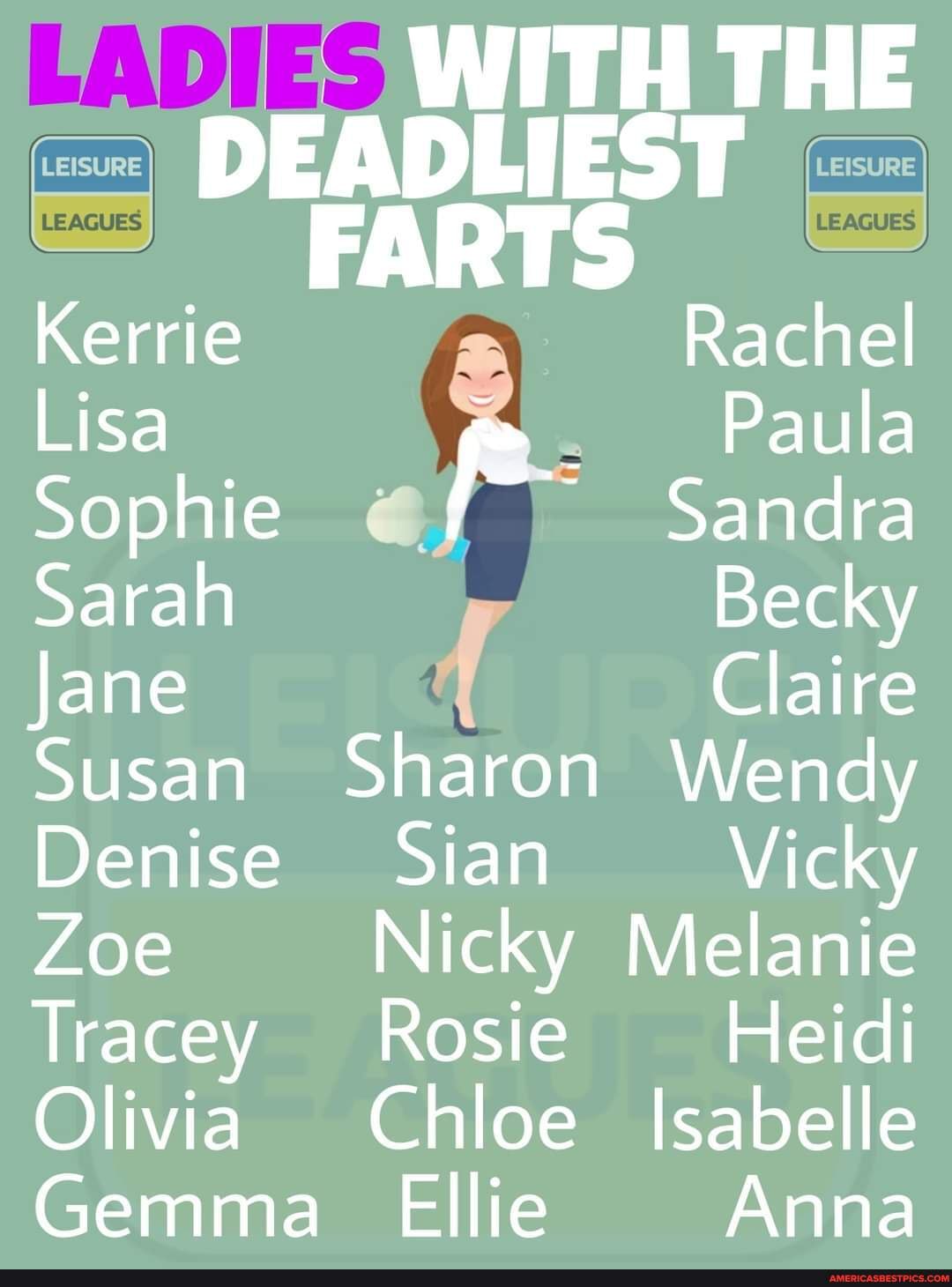 WITH THE IE DEADLIEST FARTS Kerrie Rachel Lisa Sophie fe Paula Sandra ...